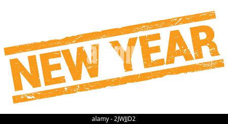NEW YEAR text written on orange grungy lines stamp sign Stock Photo - Alamy