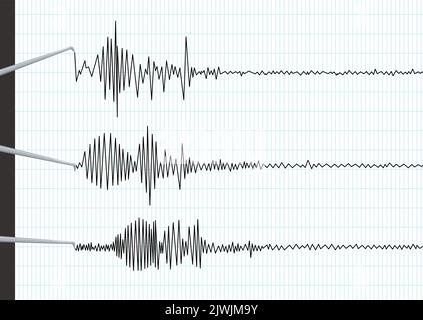 Earthquake seismic waves lines on seismograph vector illustration Stock ...