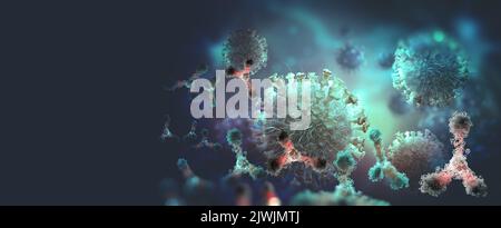 Virus under microscope. Antibodies and viral infection. Immune defense ...