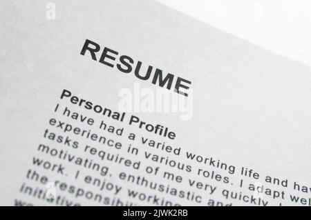 Close up of resume title page Stock Photo - Alamy
