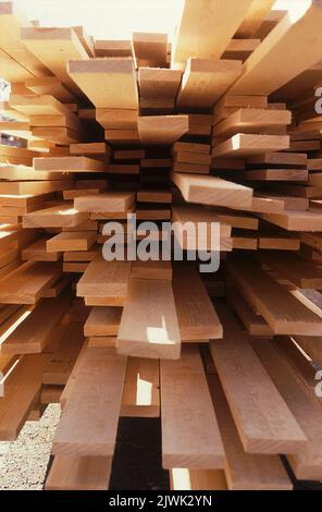 Wood stack storage of timber materials and lumber pile industry Stock ...