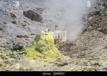 cone of sulfur deposits around a fumarole in a solfataric field Stock ...