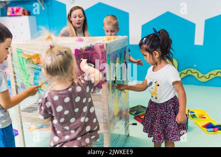 Cling wrap painting for improving kids imagination and brain ...