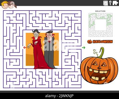 maze with cartoon vampires on Halloween coloring page Stock Vector ...