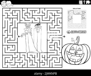 maze with cartoon vampires on Halloween coloring page Stock Vector ...