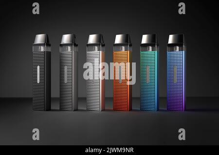 Set of Electronic Vapes in a Variety of Colors standing side by side ...