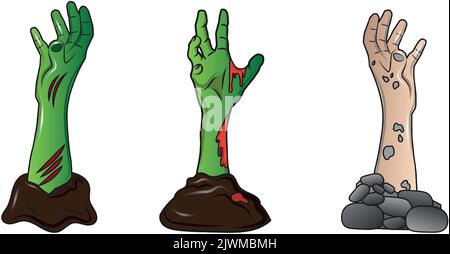 Hands crawling out of the ground halloween on a white background ...