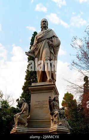 The marble statue of Ioannis Varvakis. Its located in the garden of the ...