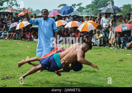 Sylhet, Bangladesh. 6th Sep, 2022. Wrestlers are competing in ...