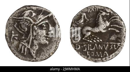 denarius. Iunius Silanus, D. (fl. 91 a.C), monetary officer, Republika ...