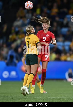 SYDNEY, AUSTRALIA - SEPTEMBER 06: Jordyn Huitema of Canada heads the ...