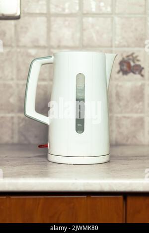White water boiling kettle for making tea and coffee setting on kitchen ...