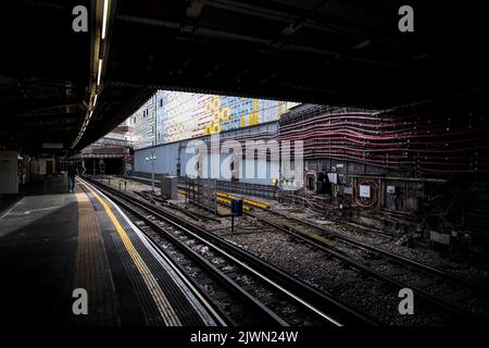 Circle Line platform at Edgware Road in city of Westminster in London ...