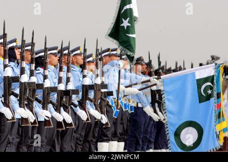 Pakistan Air Force cadets performing march past during change of guards ...