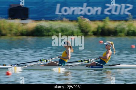Kim Crow (right) and Brooke Pratley of Australia watch Anna Watkins and ...