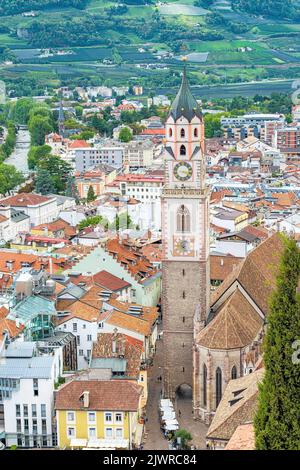 Merano, Italy - Aerial panoramic view of the famous Castle Brunnenburg ...