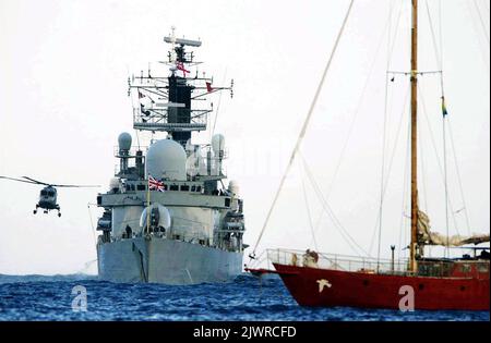 PA PHOTOS/AAP - UK USE ONLY : The onboard helicopter of HMS Nottingham ...