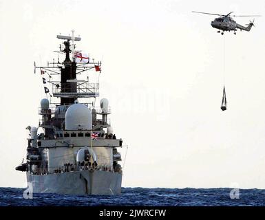 PA PHOTOS/AAP - UK USE ONLY : The onboard helicopter of HMS Nottingham ...