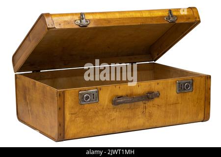 Old plywood chest box isolated on white background Stock Photo - Alamy
