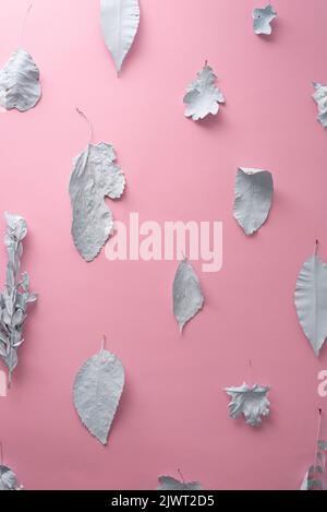 Tropical pop blue plant leaves on pink background. Minimal nature ...