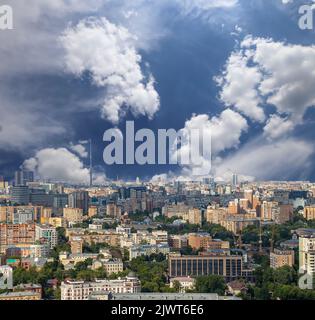 Aerial view of center of Moscow against the background of the sky with ...