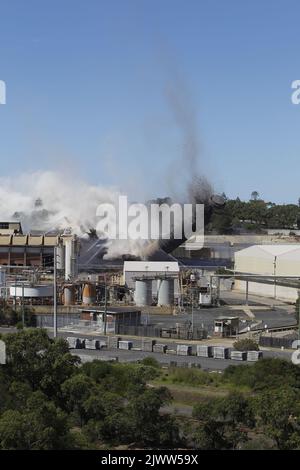 The historic Port Kembla Copper Refinery Stack collapses, Thursday,Feb ...