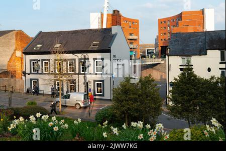 The Fat Boar Pub, Wrexham, North Wales, seen here from the grounds of ...
