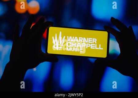 In this photo illustration, the Warner-Chappell Music logo is displayed ...