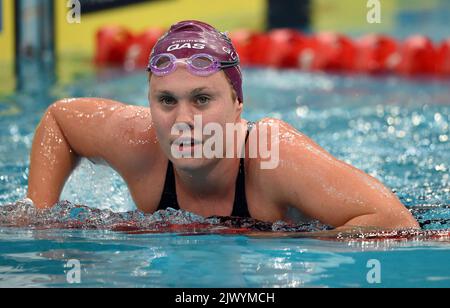 Chelsea Gubecka looks on after competing in the Men's 200m Freestyle ...