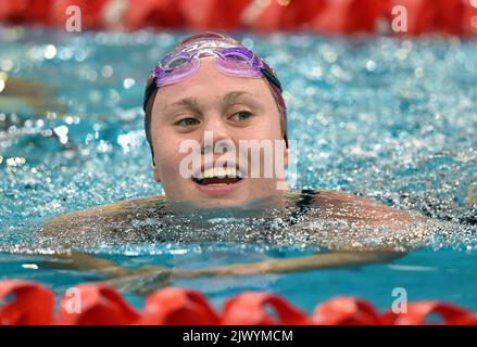 Chelsea Gubecka looks on after competing in the Men's 200m Freestyle ...