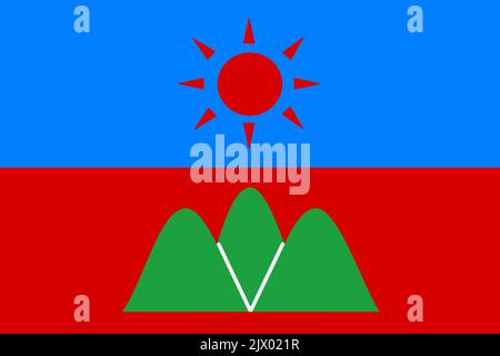 flag of Austroasiatic peoples Wa people at cloudy sky background ...