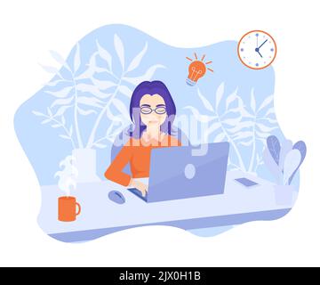 Woman Working at Home Office. Character Sitting at Desk in Room ...