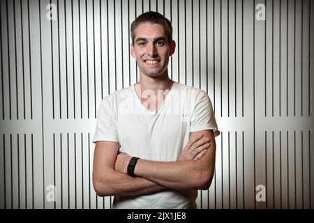 Australian decathlete Cedric Dubler poses for a photograph after being ...