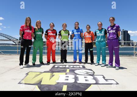 Representatives of the eight WBBL teams, (L-R), Amy Satterthwaite ...