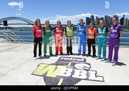 Representatives of the eight WBBL teams, (L-R), Amy Satterthwaite ...