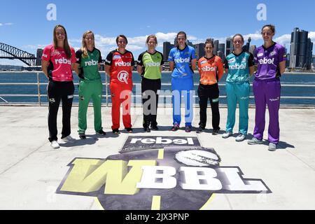 Representatives of the eight WBBL teams, (L-R), Amy Satterthwaite ...