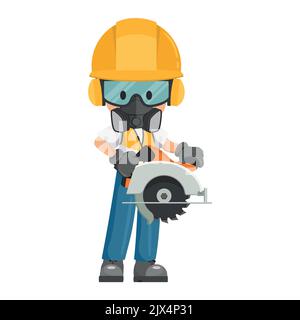 Worker background using his personal protective equipment. Set of icons ...