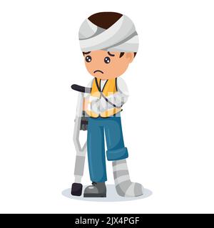 Injured industrial construction worker with bandages and plaster after ...
