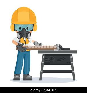 Worker background using his personal protective equipment. Set of icons ...