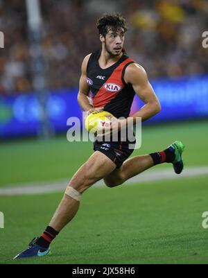 Kyle Langford is seen during an Essendon Bombers training session at ...