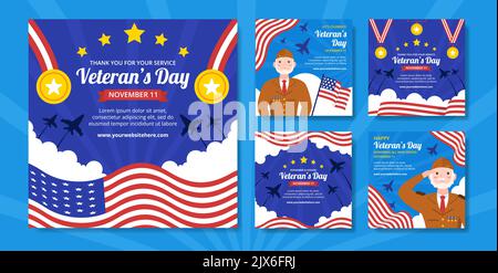 Happy Veterans Day Social Media Stories Template Hand Drawn Cartoon ...