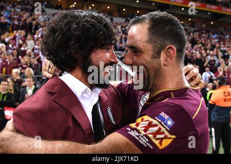 Cameron Smith of the Queensland Maroons reacts with an emotional ...