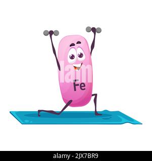 Cartoon ferrum micronutrient character on surf board during summer ...