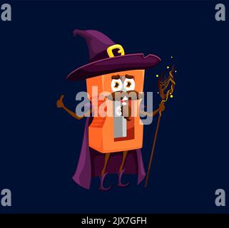 Cartoon Halloween stationery wizard, warlock, mage, sorcerer and witch ...