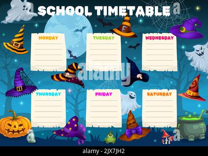 Halloween education timetable schedule, cobweb, ghosts witch and wizard ...