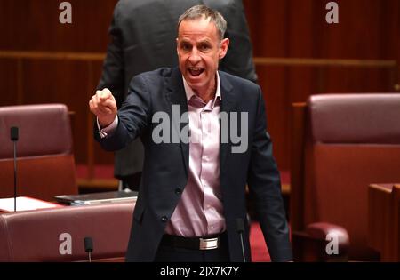 Australian Greens Senator Nick McKim during Question Time in the Senate ...
