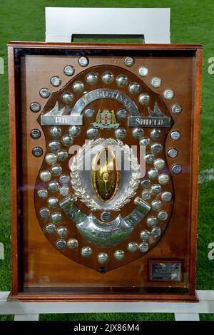 This is the National Football League shield on the field at Tom Benson ...