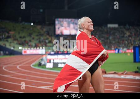 Ida Karstoft with her country's flag at the European Athletics ...