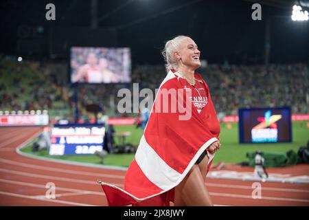 Ida Karstoft with her country's flag at the European Athletics ...