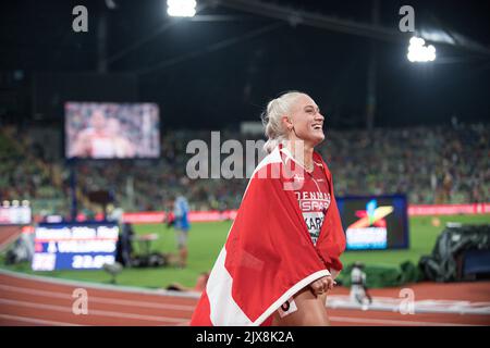 Ida Karstoft with her country's flag at the European Athletics ...